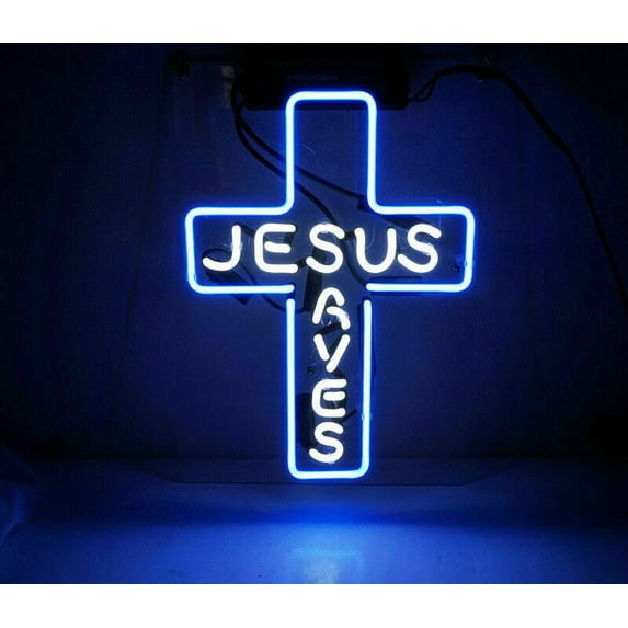 Queen Sense 14" Jesus Saves Cross Neon Sign Acrylic Man Cave Handmade ...