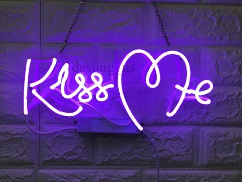 Queen Sense 14" Kiss Me Love Heart Neon Sign Acrylic Man Cave Beer Pub ...