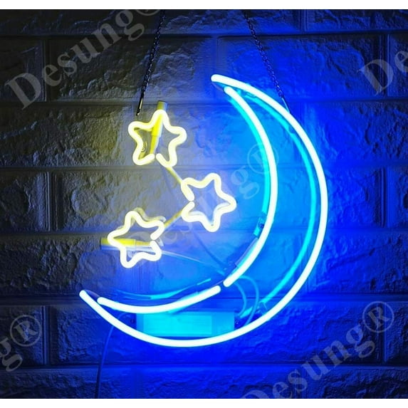 Queen Sense 14" Moon And Yellow Stars Neon Sign Acrylic Man Cave ...