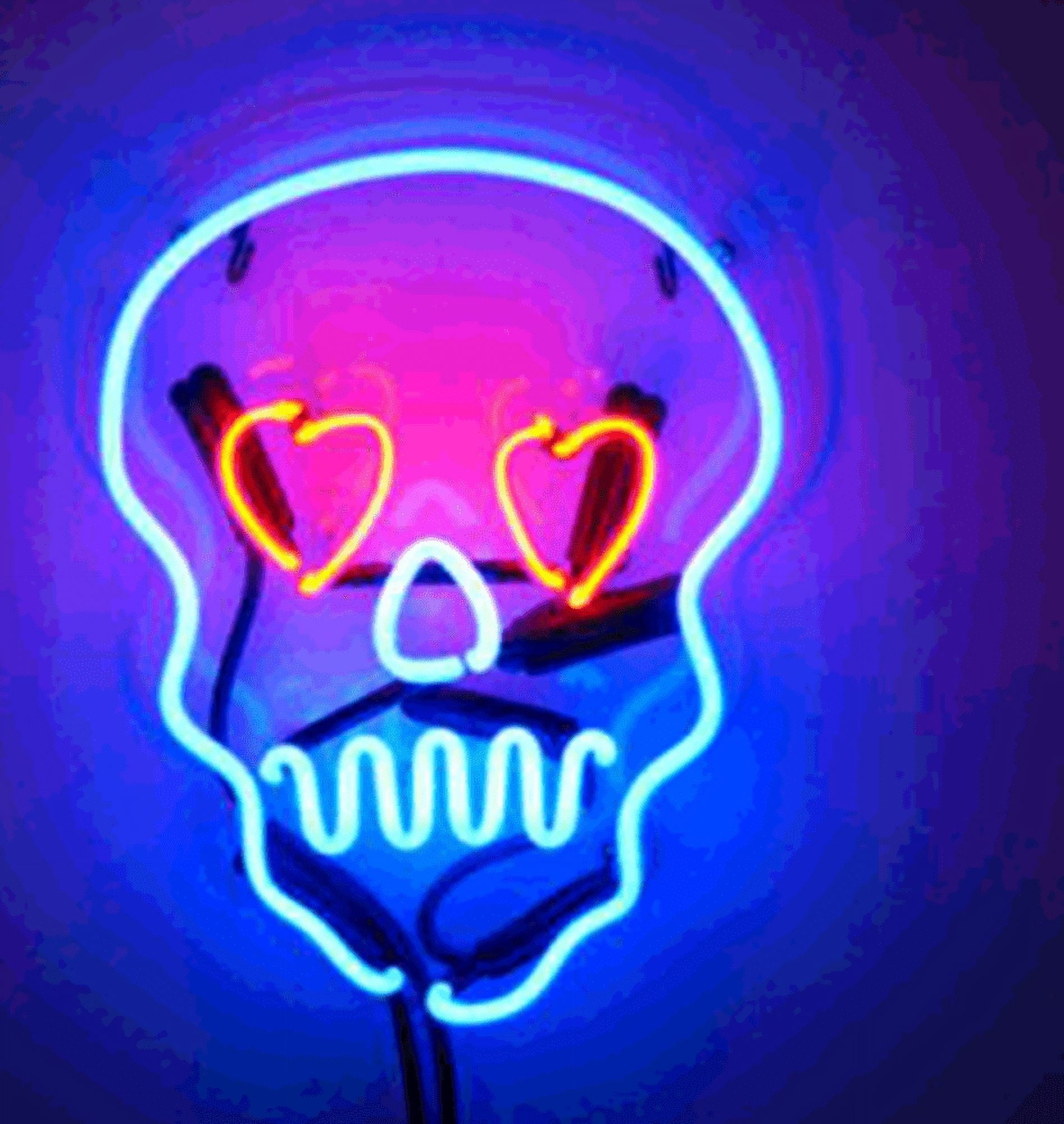 Queen Sense 14" Skeleton Skull Heart Eyes Neon Sign Acrylic Man Cave ...