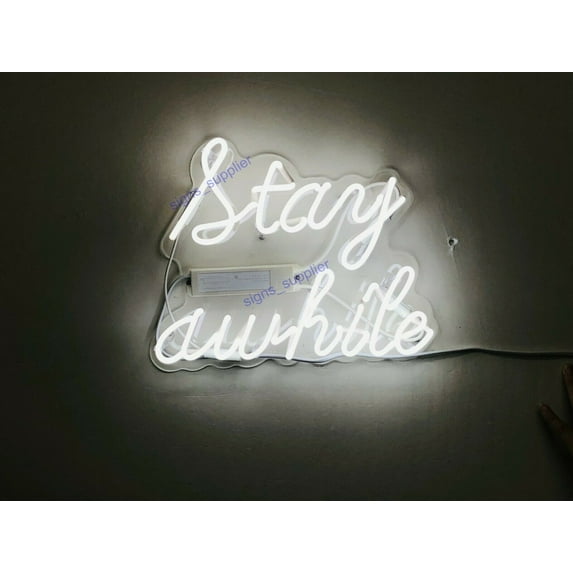 Queen Sense 14" Stay Awhile Neon Sign Acrylic Man Cave Handmade Neon ...