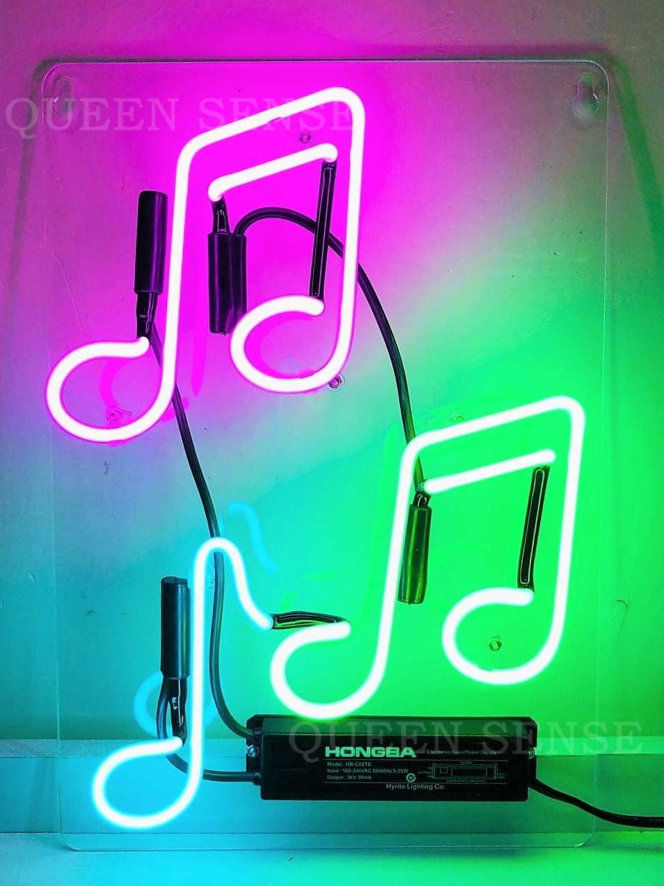 Queen Sense 14" Three Colors Musical Notes Neon Sign Acrylic Man Cave ...