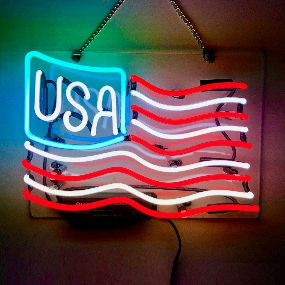 Queen Sense 14" USA Flag Neon Sign Acrylic Man Cave Handmade Neon Light ...