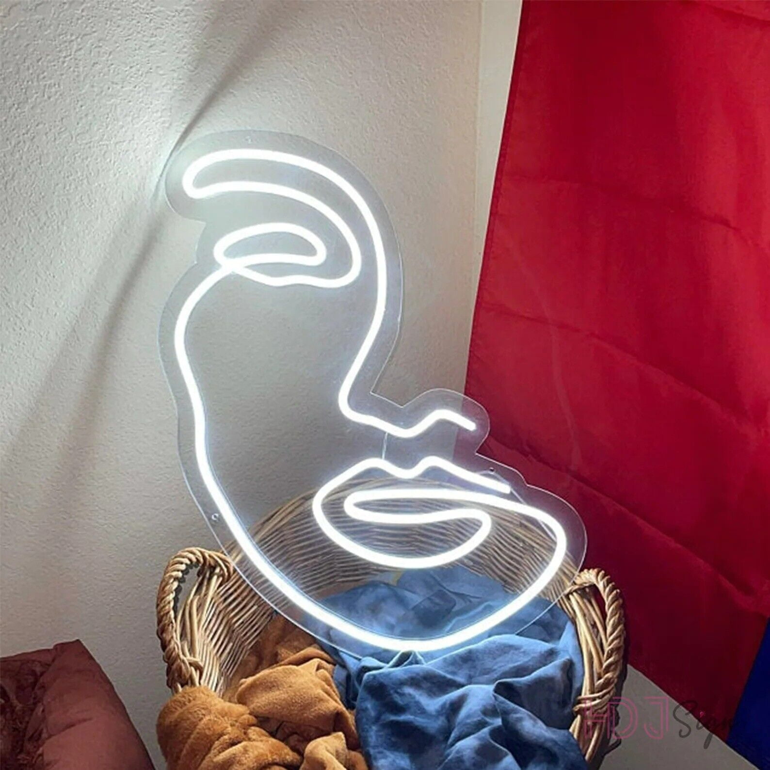 Queen Sense 14"x10.3" Abstract Face Feminine Line LED Sign Light Wall ...