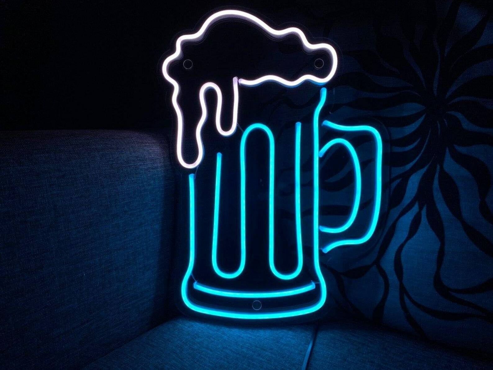 Queen Sense 14"x10.7" Full Beer Mug LED Sign Light Night Wall Decor ...