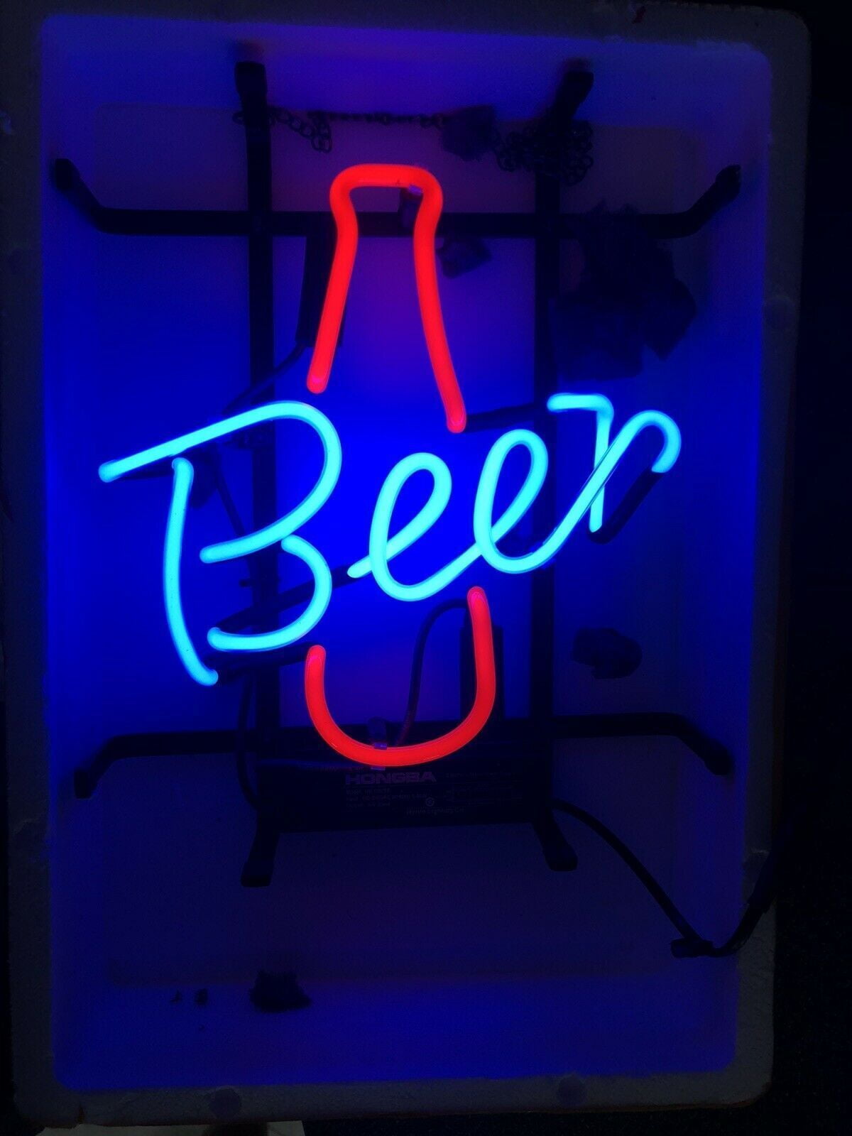 Queen Sense 14"x10" Beer Bottle Neon Sign Man Cave Pub Bar Wall Decor ...