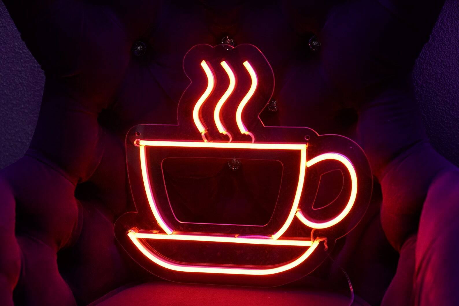 Queen Sense 14"x13.4" Coffee Cup Cafe LED Sign Light Wall Decor Party ...
