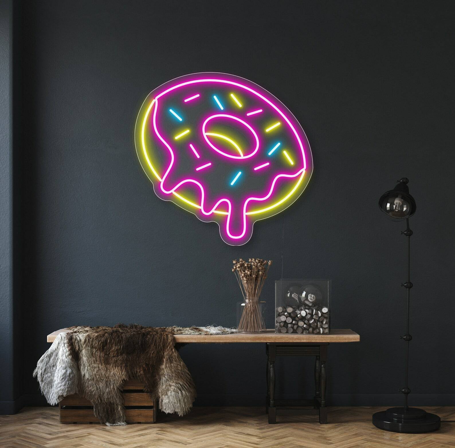 Queen Sense 14"x13.4" Donut Open LED Sign Light Wall Decor Party Night ...