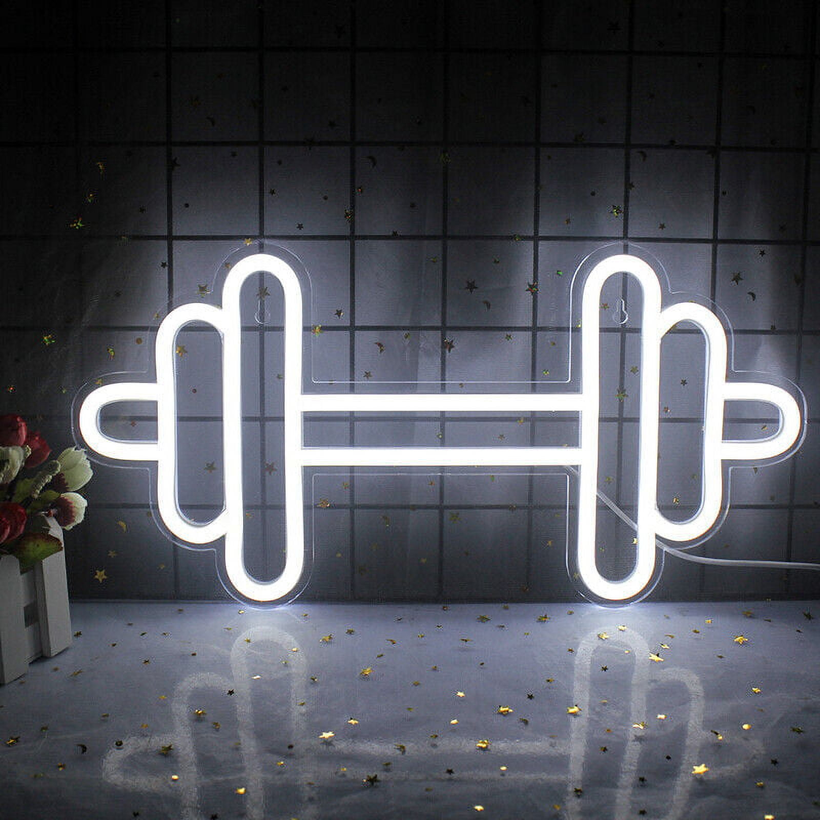 Queen Sense 14"x7.1" Barbell Dumbbell LED Sign Light Night Wall Decor Party Lights Flex Neon ...
