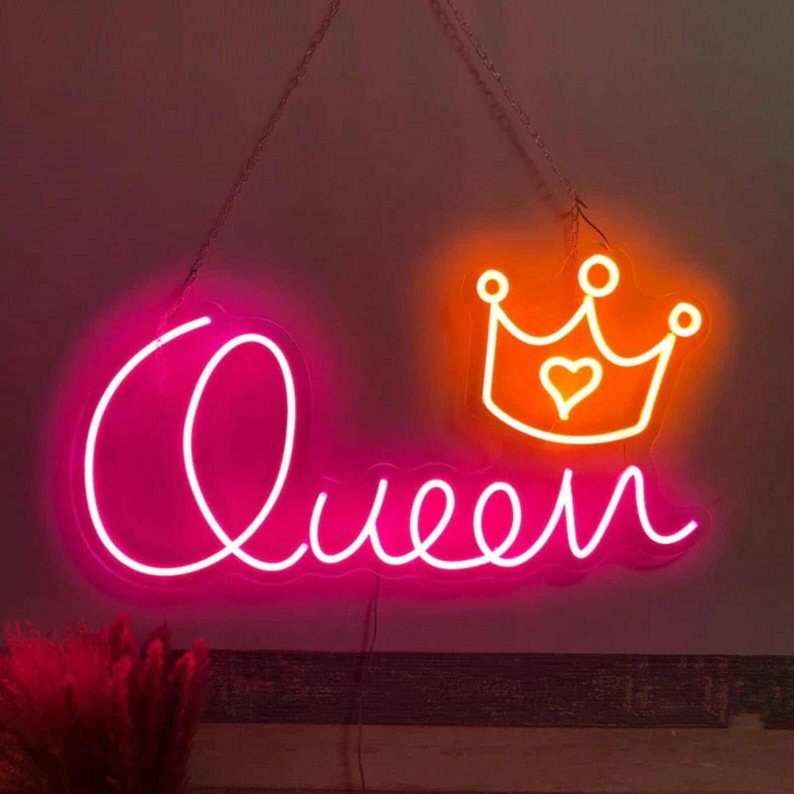 Queen Sense 14"x7.5" Queen Crown LED Sign Light Wall Decor Party Night ...