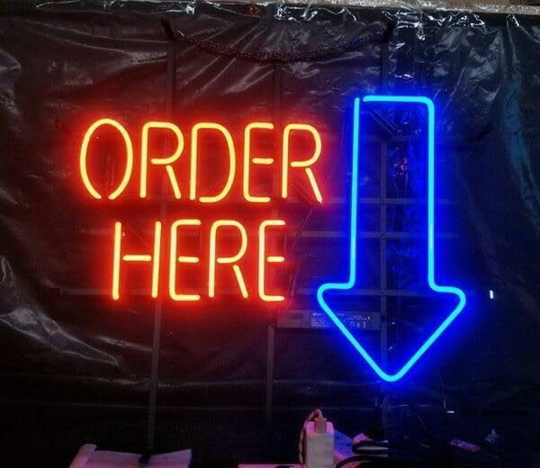 Queen Sense 14"x8" Order Here Arrow Neon Sign Man Cave Beer Pub Bar ...