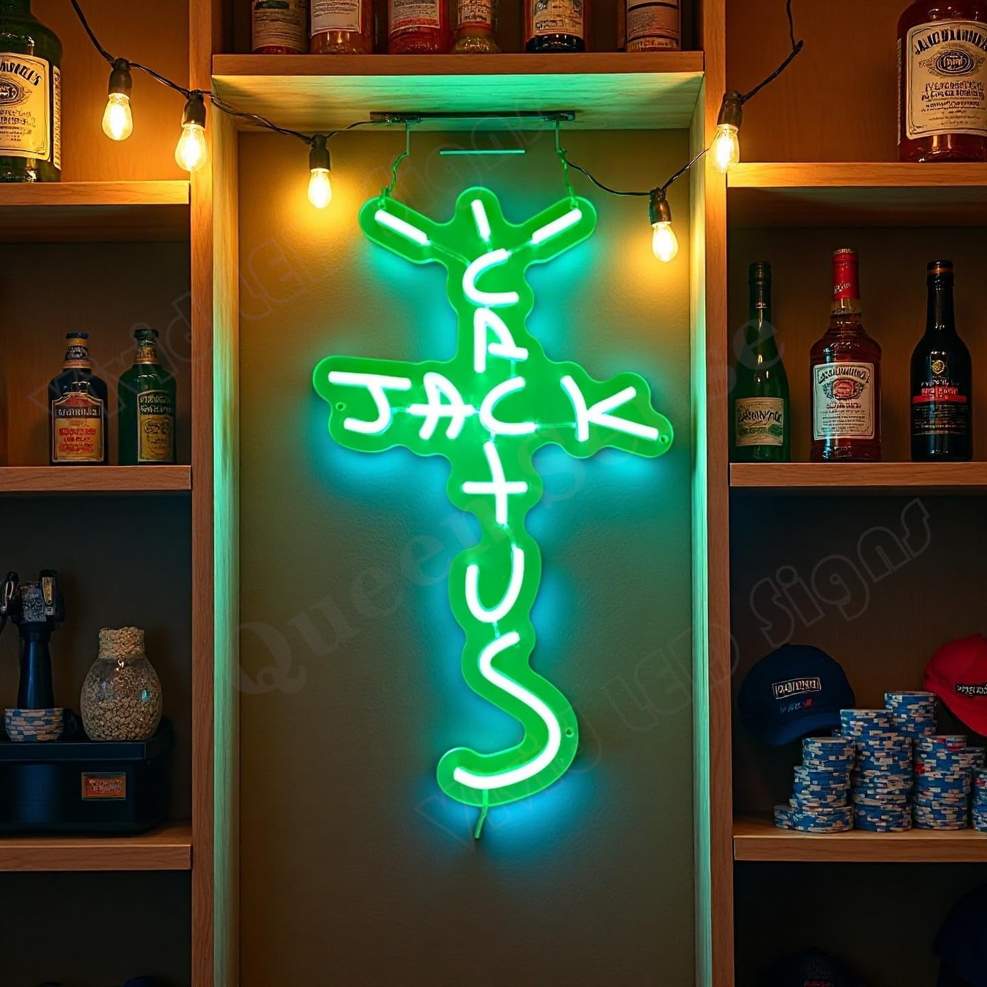 Queen Sense 16"x10" Cactus Jack LED Neon Sign for Wall Decor Dimmable ...
