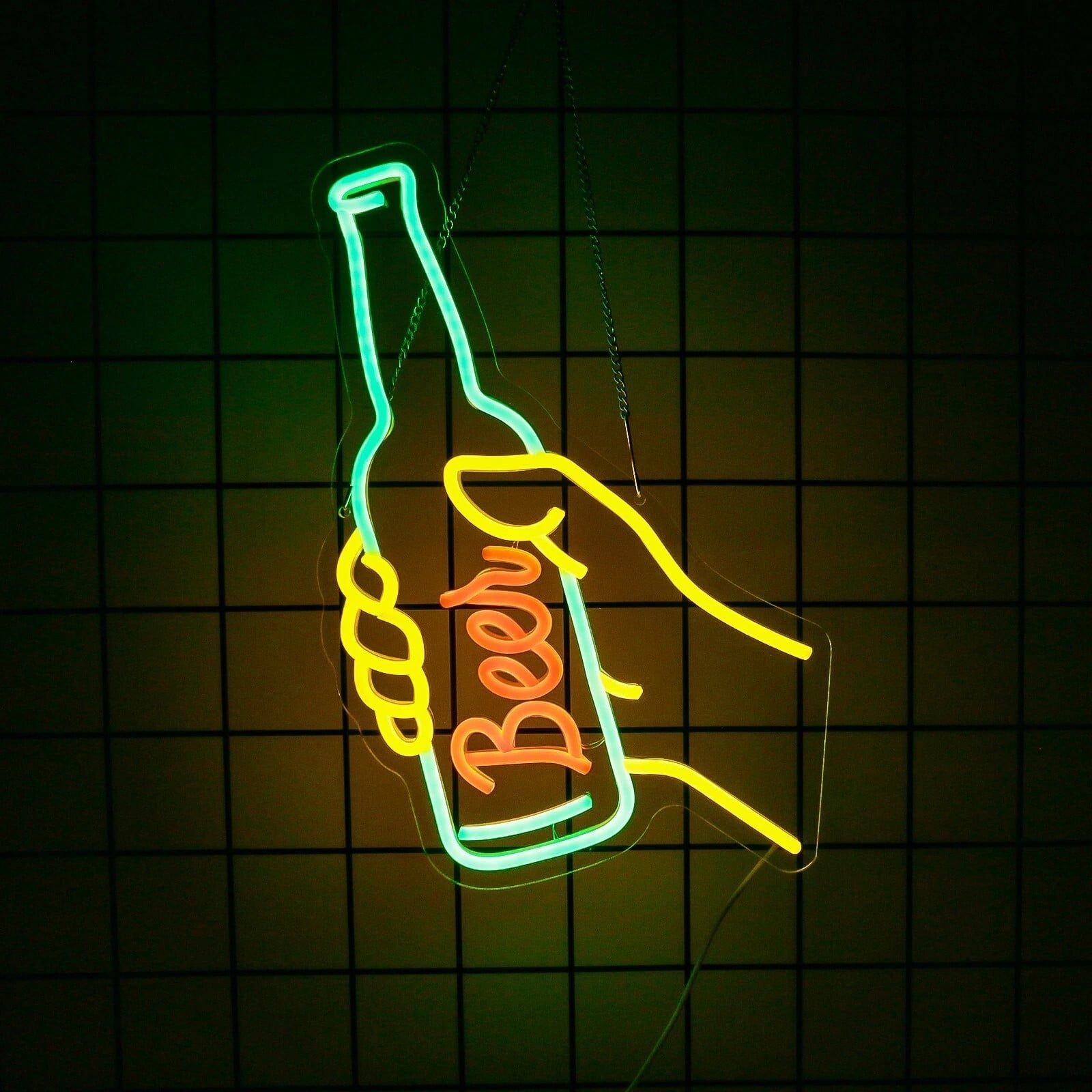 Queen Sense 16"x11" Had Hold Beer Bottle LED Neon Sign for Wall Decor ...