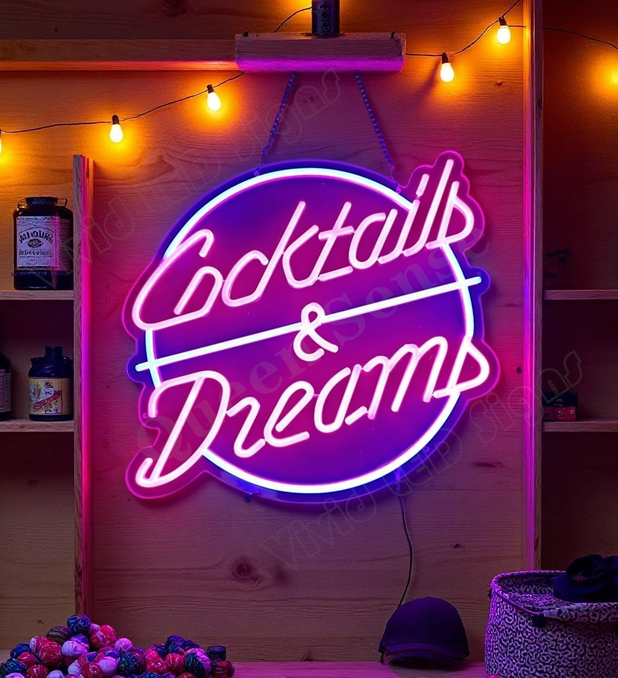 Queen Sense 16"x12" Cocktails And Dreams LED Neon Sign for Wall Decor ...