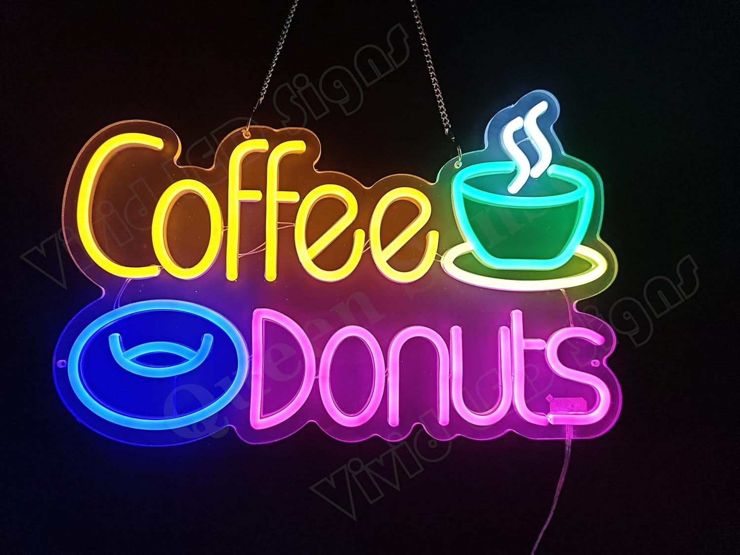 Queen Sense 16"x12" Coffee Donuts LED Neon Sign for Wall Decor Dimmable ...