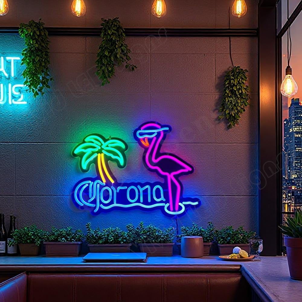 Queen Sense 16"x12" Coronas Palm Tree Flamingo LED Neon Sign for Wall ...