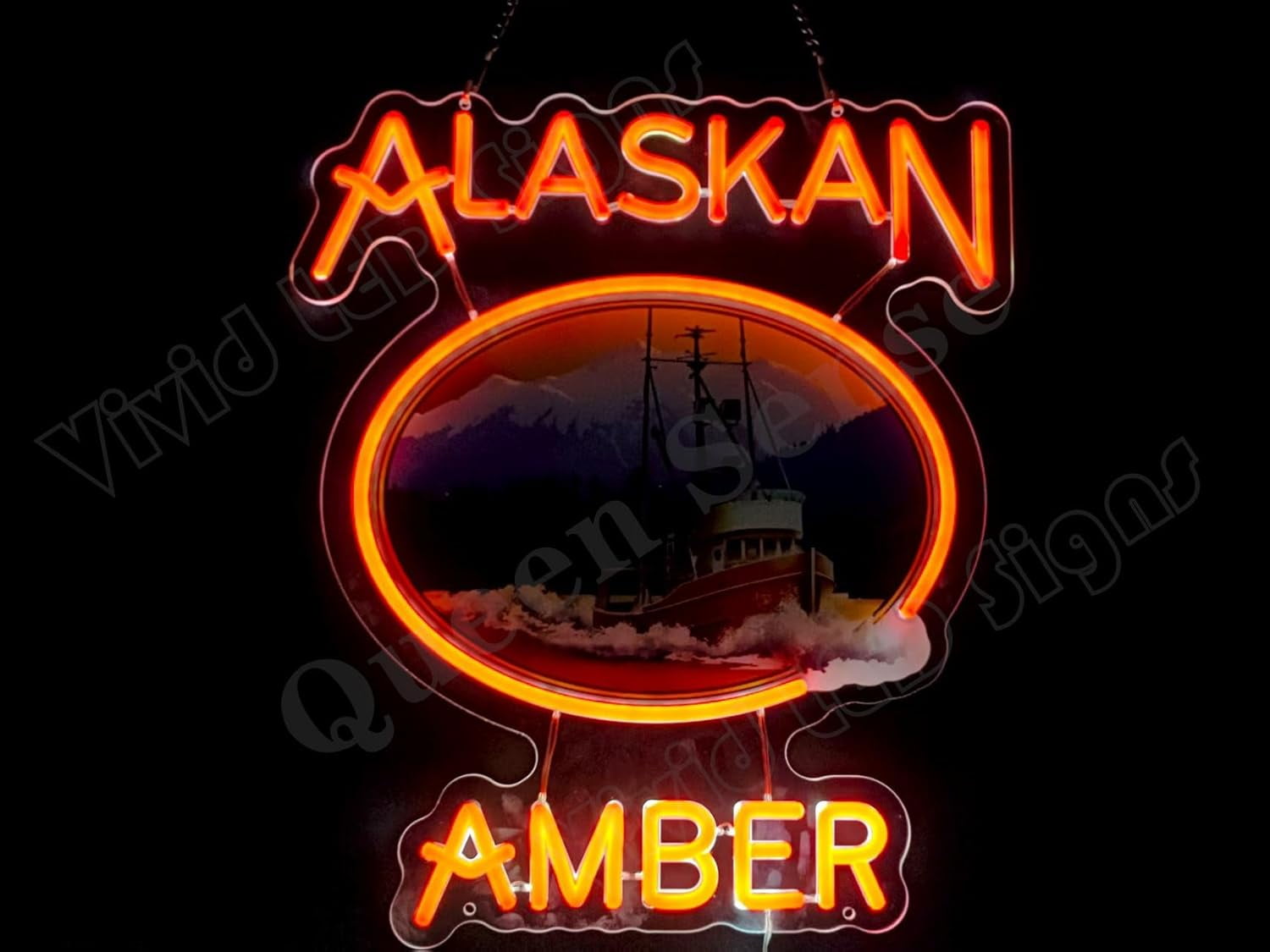 Queen Sense 16"x14" Alaskan Ambers LED Neon Sign for Wall Decor ...