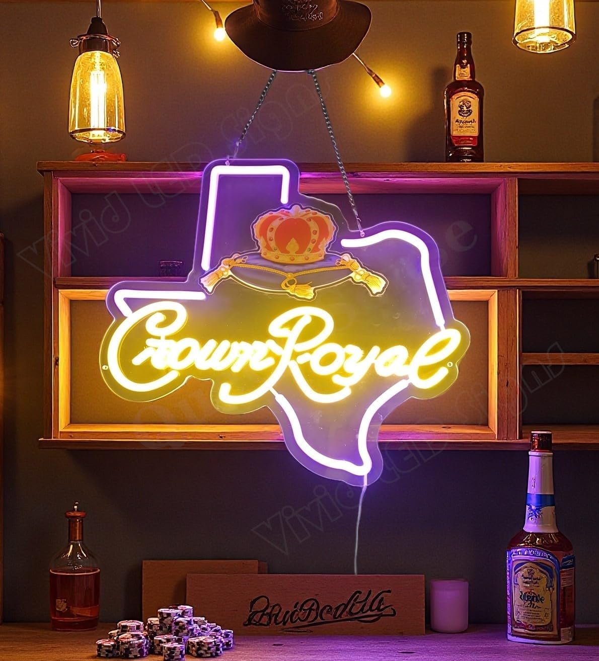 Queen Sense 16"x14" Crown Royals Texas Map LED Neon Sign for Wall Decor ...