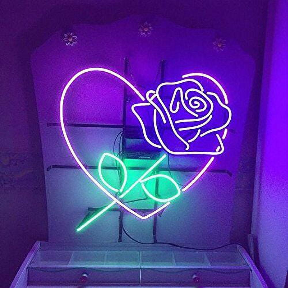 Queen Sense 16"x16" Rose Flower Heart Neon Sign Man Cave Handmade Neon ...