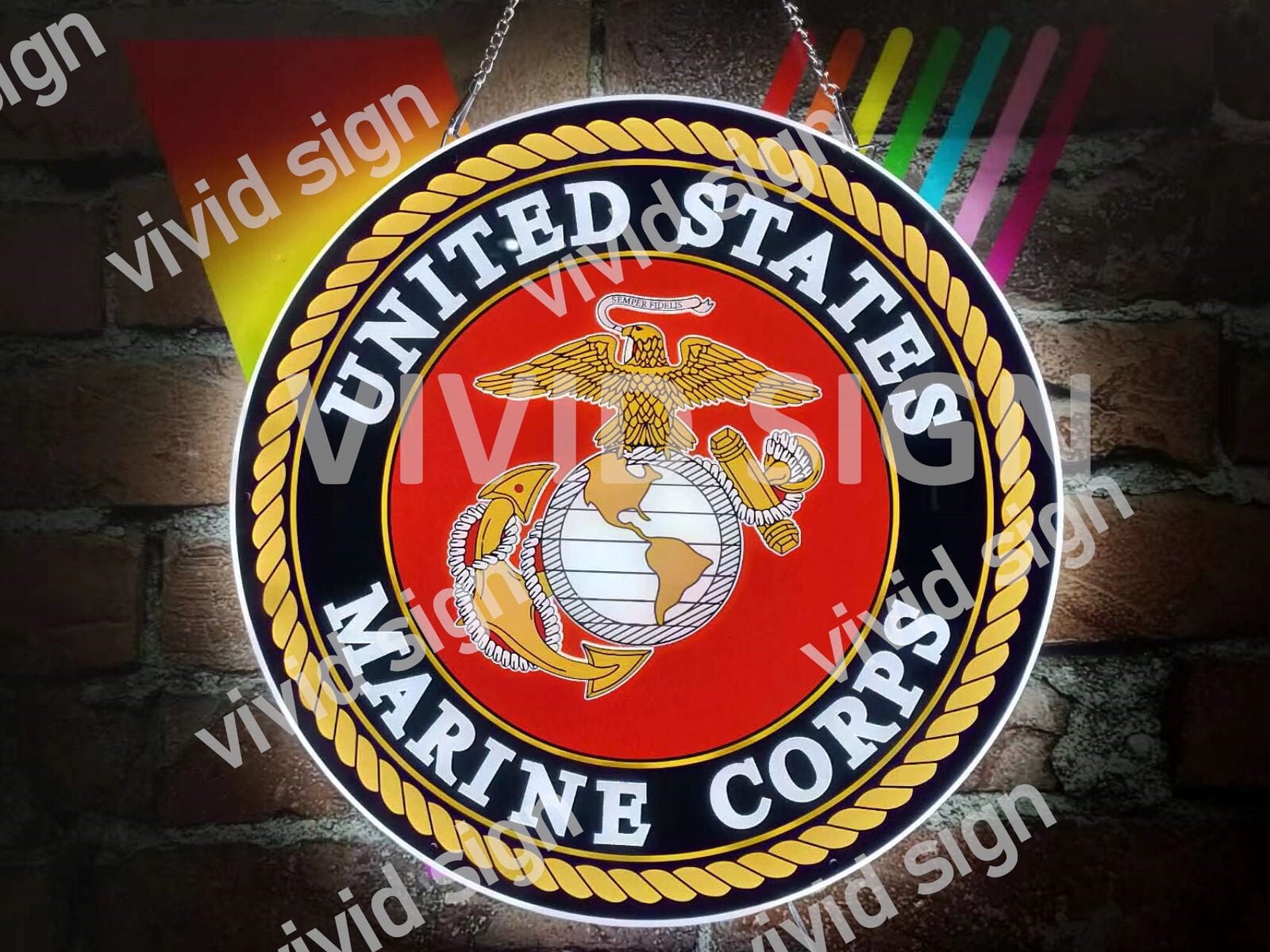 Queen Sense 16"x16" United States Marine Corps 3D LED Sign Light Vivid ...