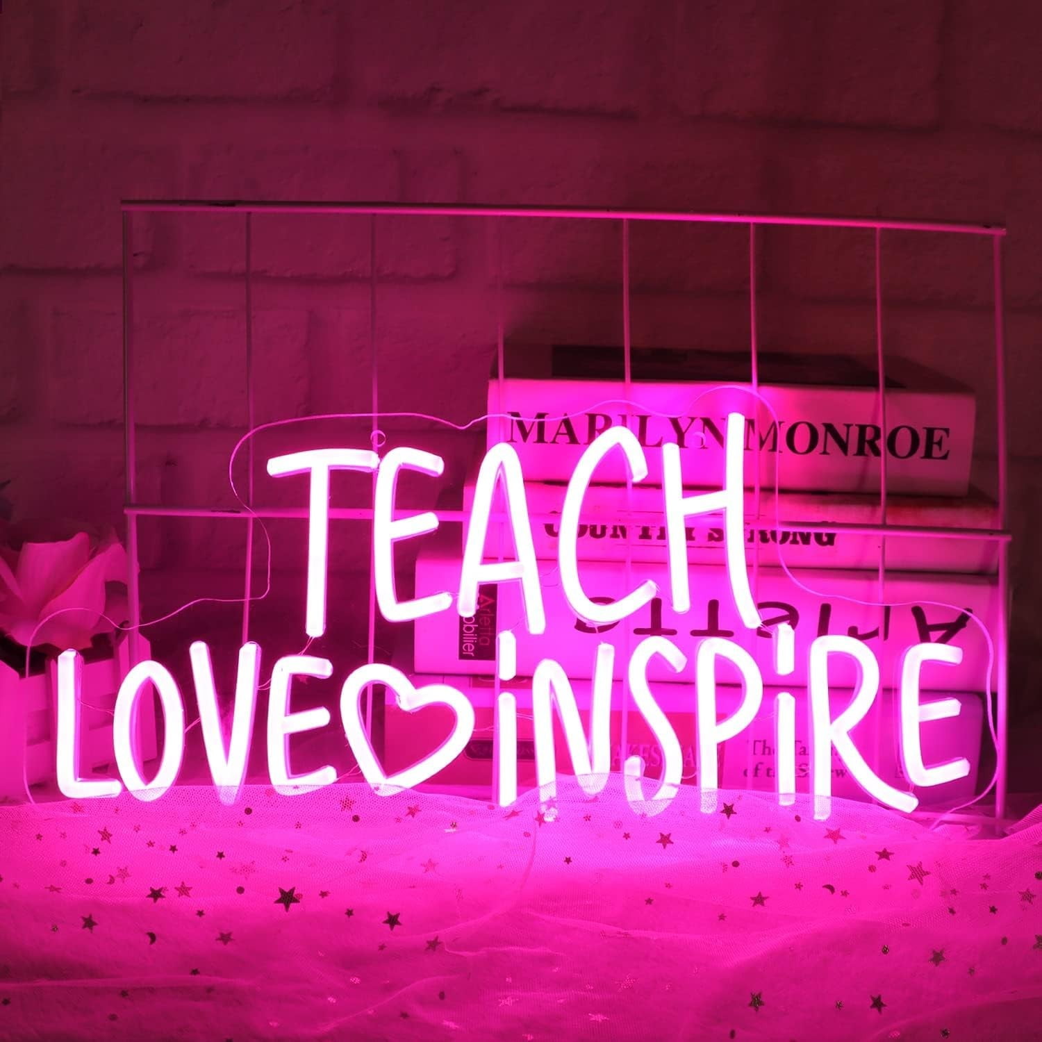Queen Sense 16"x7" Teach Love Inspire Heart LED Neon Sign for Wall ...