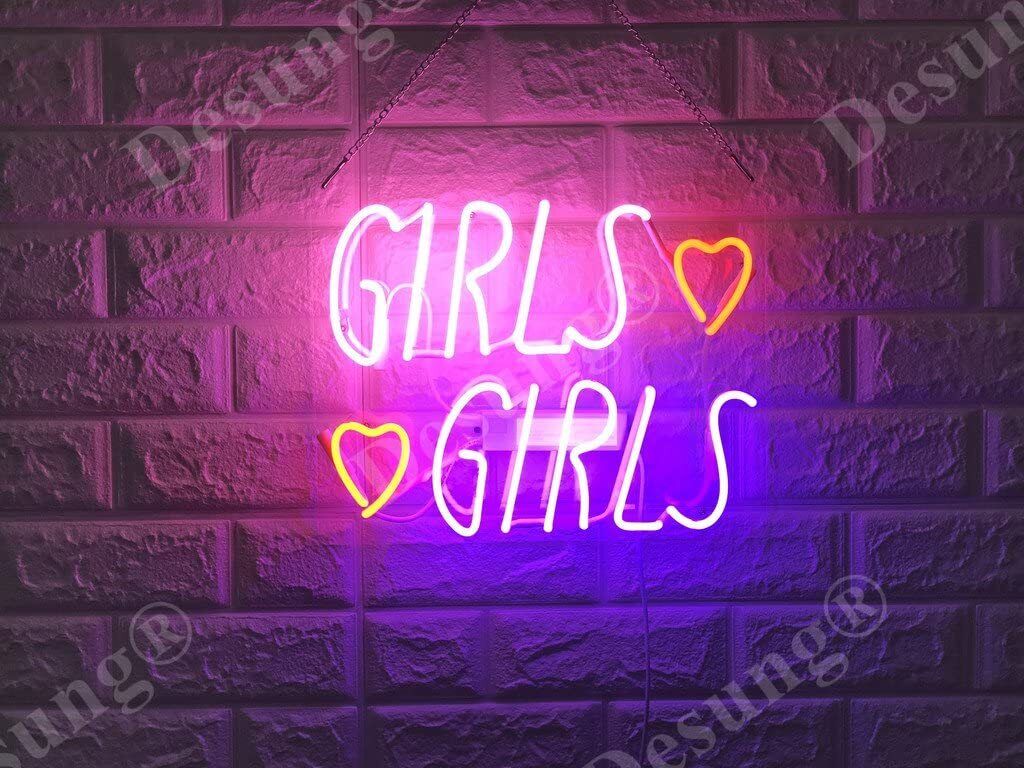 Queen Sense 17" Girls Girls Love Hearts Neon Sign Acrylic Man Cave Beer ...