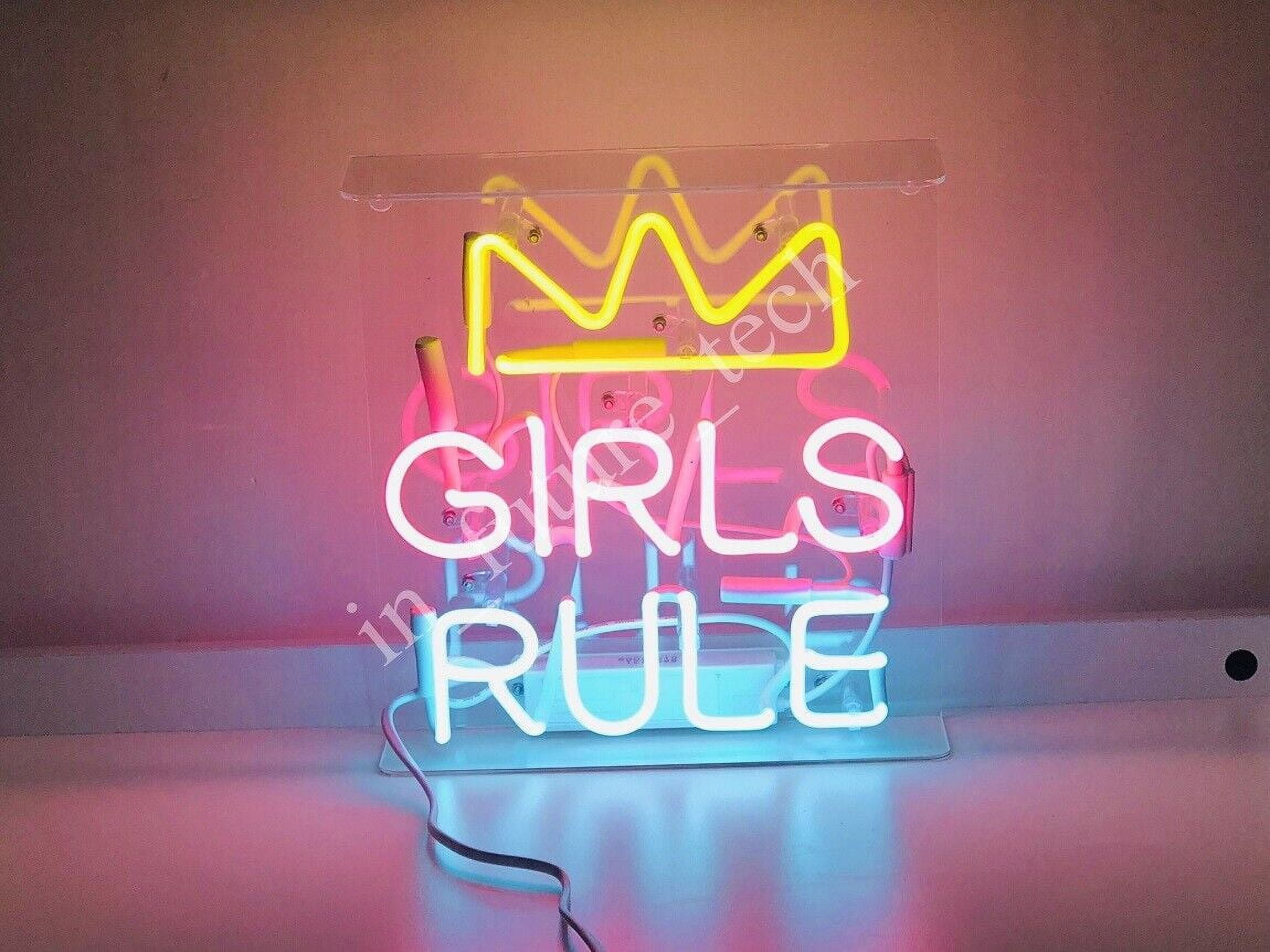 Queen Sense 17" Girls Rule Neon Sign Acrylic Man Cave Beer Pub Bar Wall ...