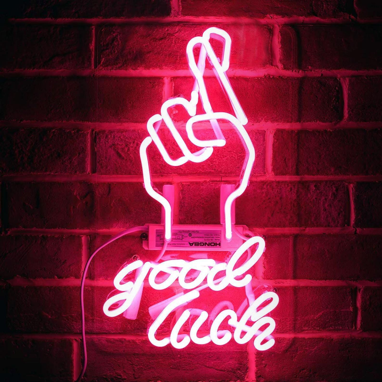 Queen Sense 17" Good Luck Fingers Crossed Neon Sign Acrylic Man Cave ...