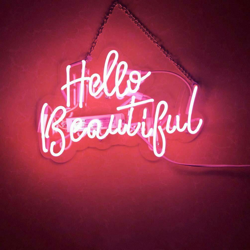 Queen Sense 17" Hello Beautiful Neon Sign With Dimmer Acrylic Man Cave ...
