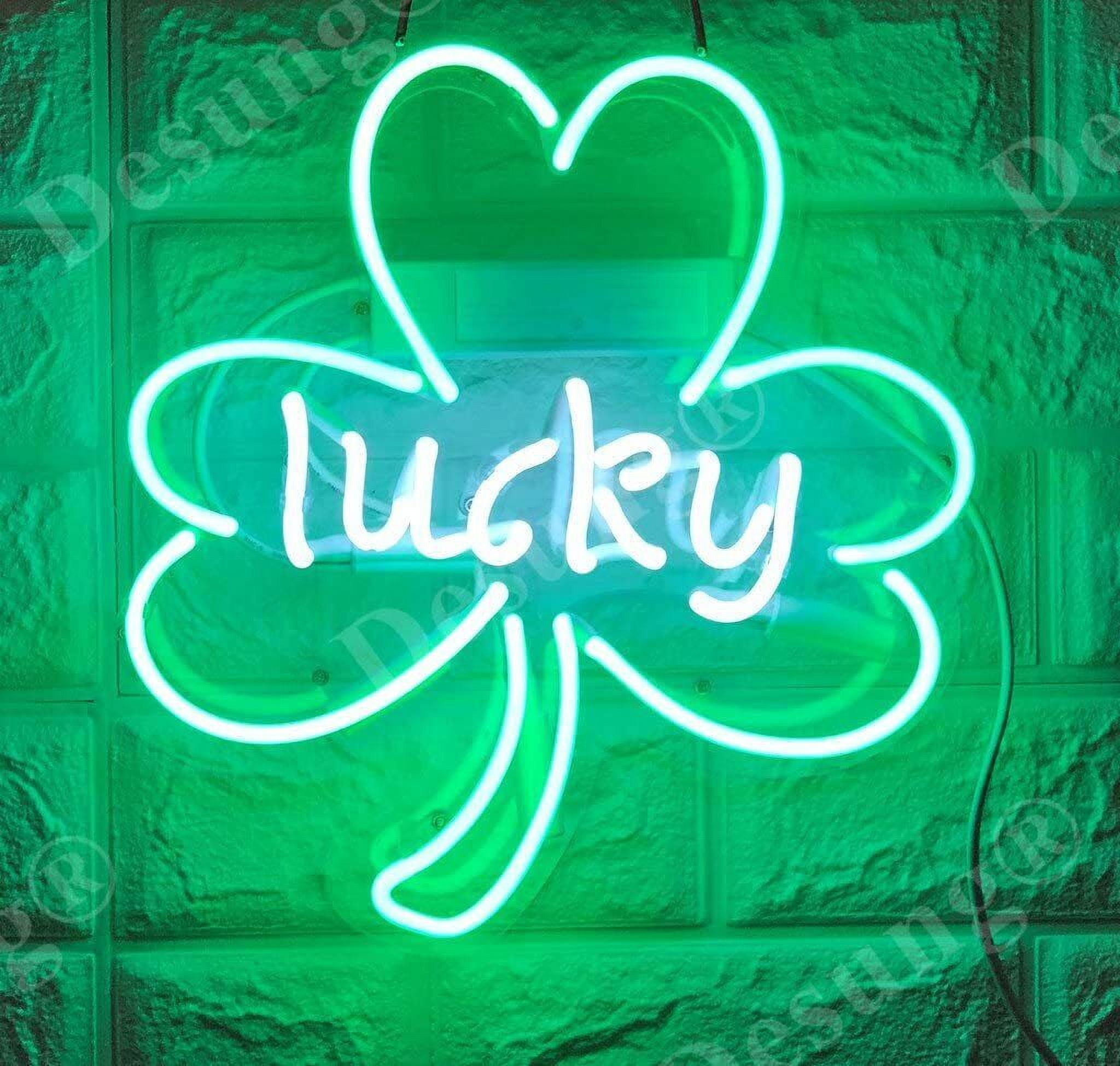 Queen Sense 17" Lucky Clover Shamrock Neon Sign Acrylic Man Cave Beer ...