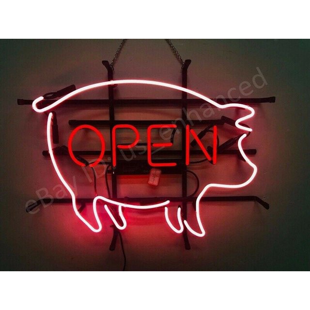 Queen Sense 17"x14" BBQ Open Pig Chef Neon Sign Man Cave Handmade Neon ...
