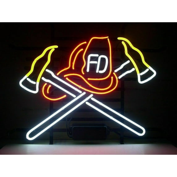 Queen Sense 17"x14" Fire Department Axes Firefighter Neon Sign Man Cave ...