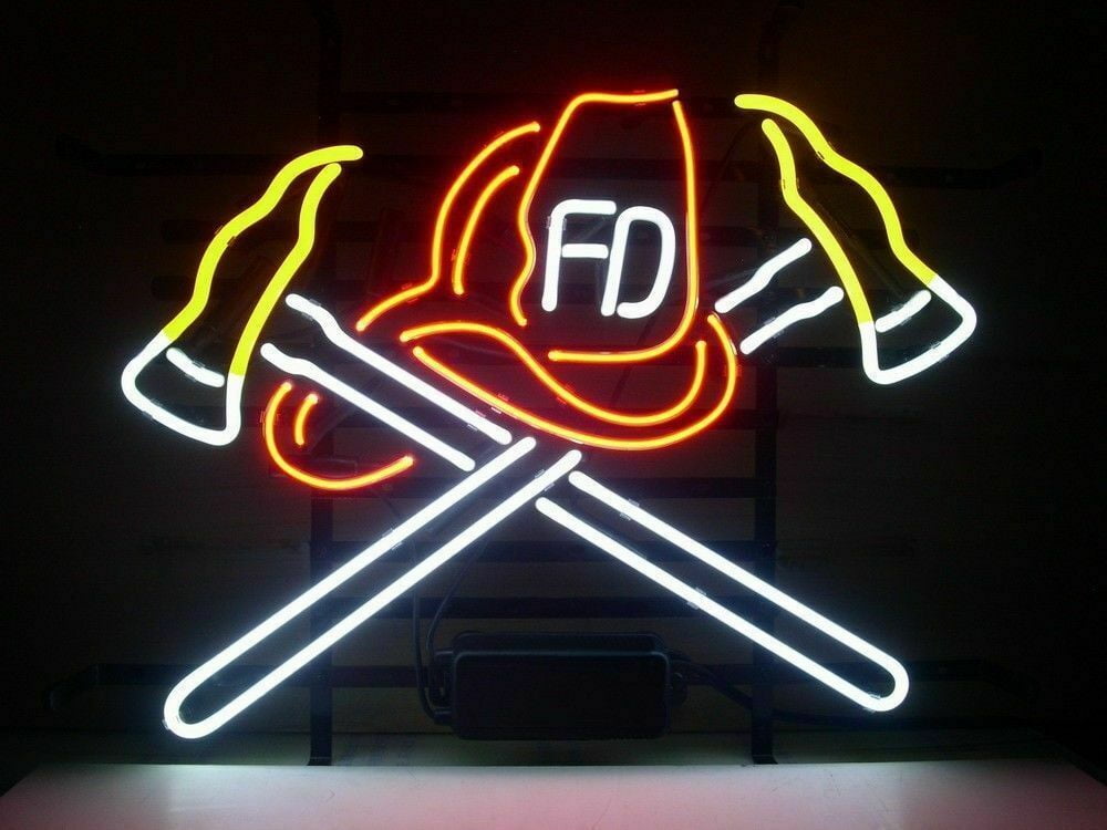 Queen Sense 17"x14" Fire Department Axes Firefighter Neon Sign Man Cave ...