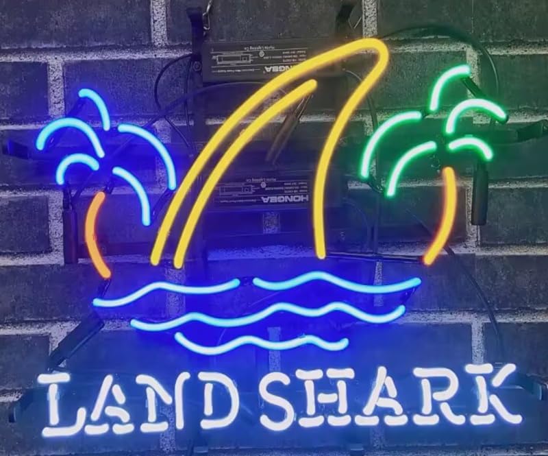Queen Sense 17"x14" Land Shark Landsharks Fin Palm Trees Neon Sign Man ...