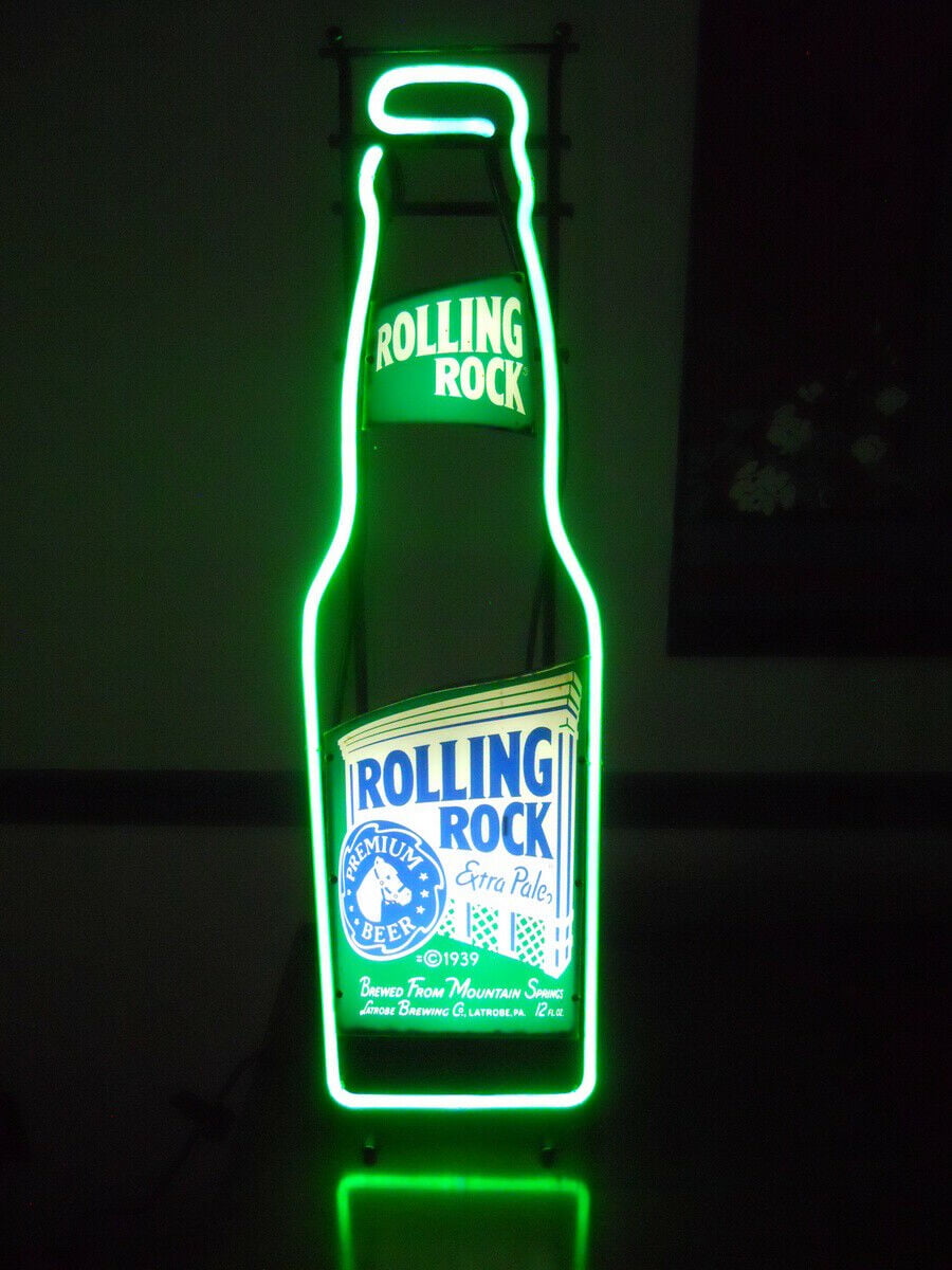 Queen Sense 17"x14" Rolling Rocks Beer Bottle Neon Sign Man Cave ...