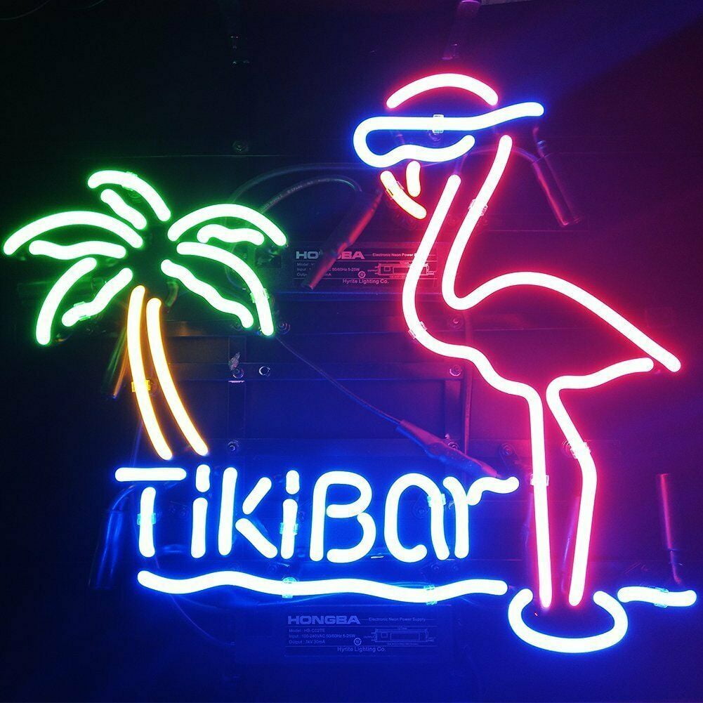 Queen Sense 17"x14" Tiki Bar Palm Tree Flamingo Neon Sign With Dimmer ...