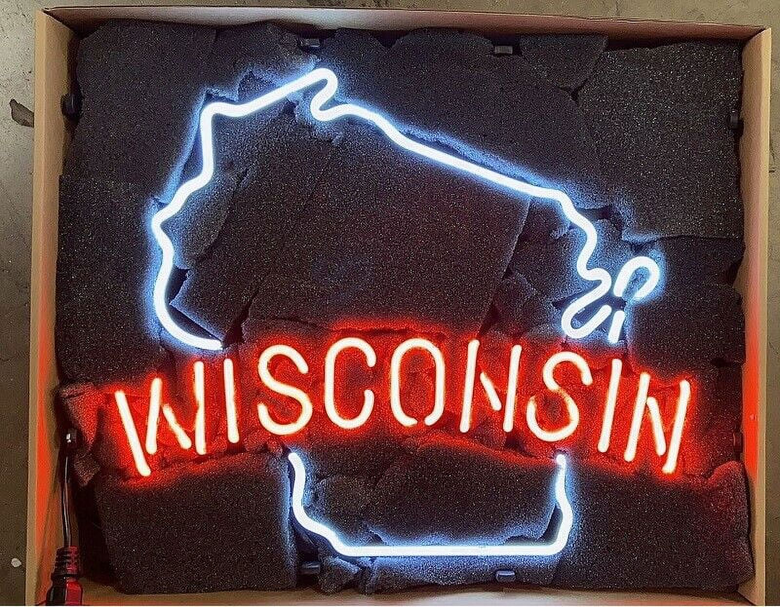 Queen Sense 17"x14" Wisconsin State Map Neon Sign Man Cave Handmade ...