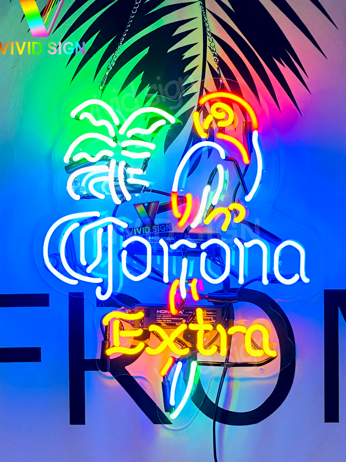 Queen Sense 20" Coronas Extra Palm Tree Parrot Neon Sign Acrylic Man ...