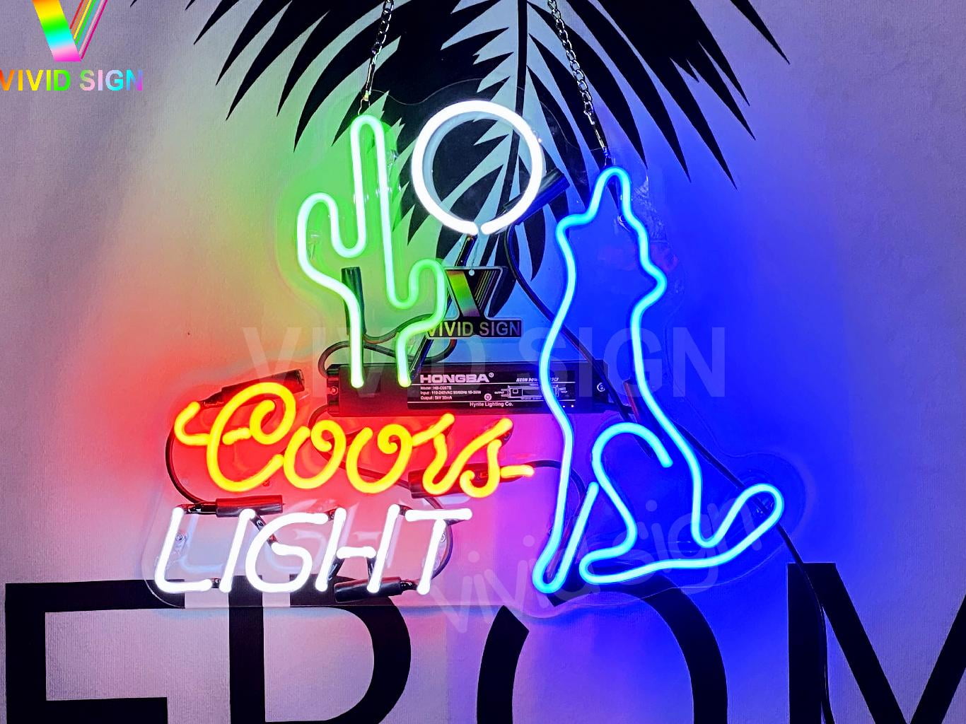 Queen Sense 20" Handmade Neon Light Sign, Coyote Wolf Cactus Moon Coors ...