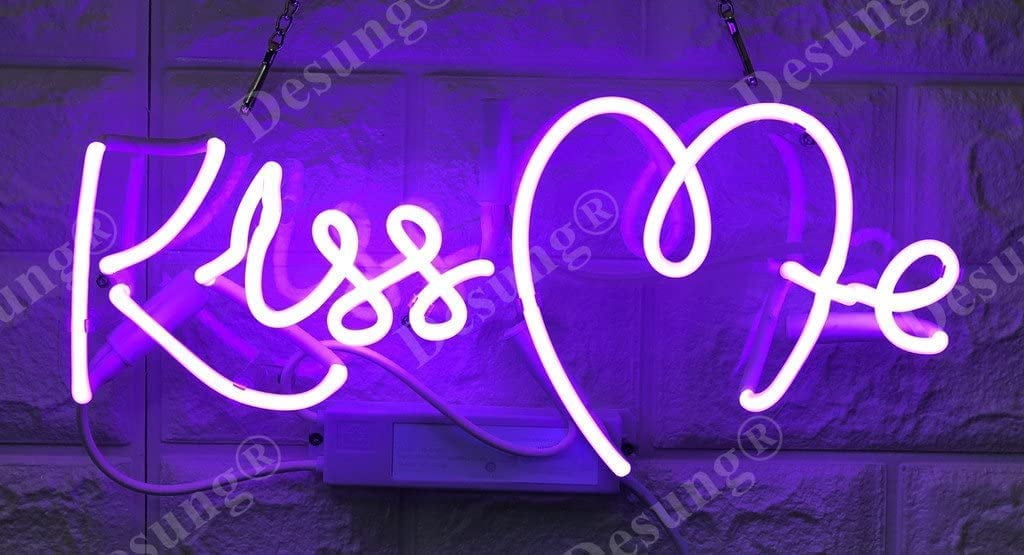 Queen Sense 20" Kiss Me Neon Sign Acrylic Man Cave Handmade Neon Light ...