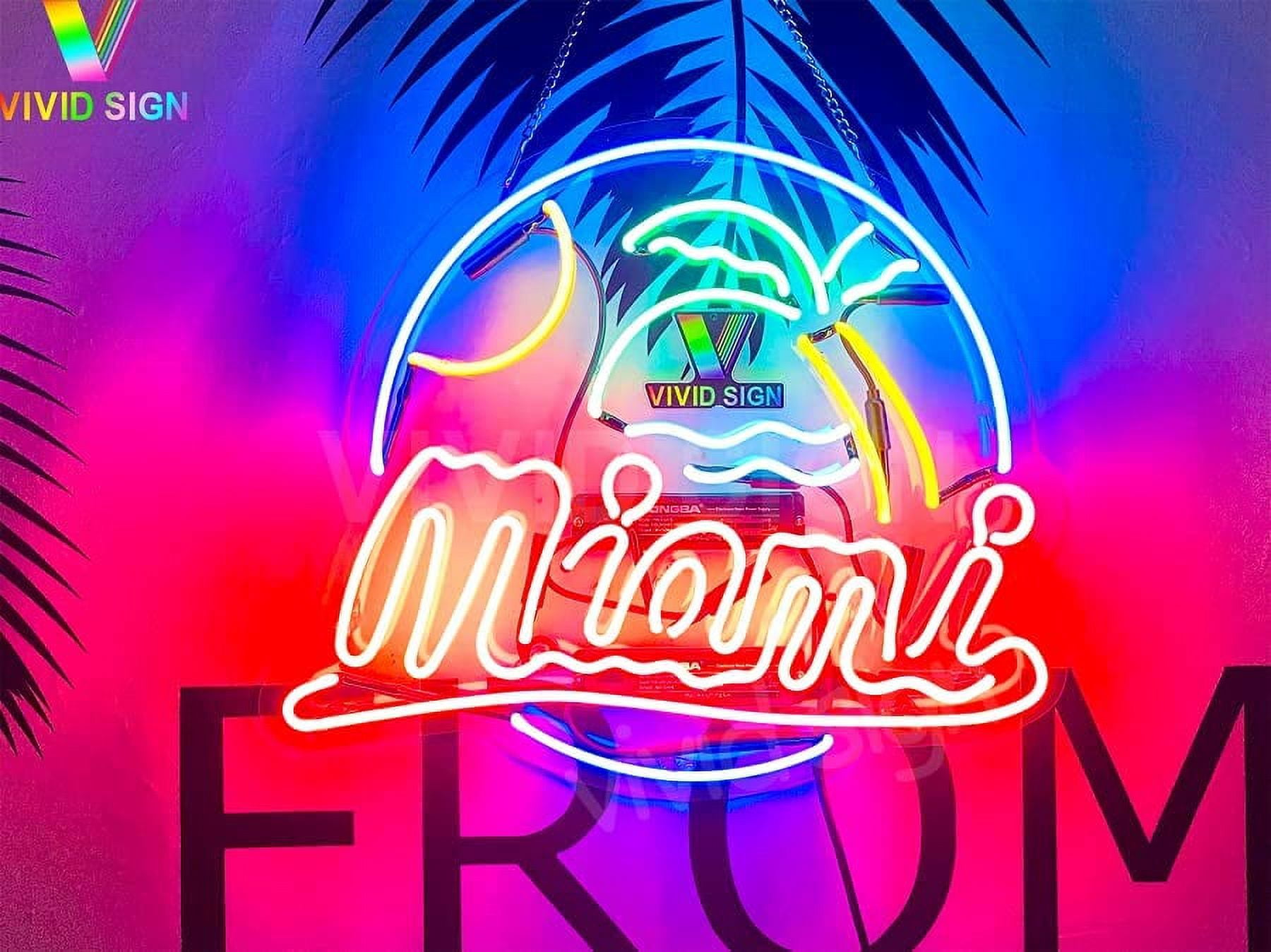 Queen Sense 20" Miami Beach Palm Tree Sun Neon Sign Acrylic Man Cave ...