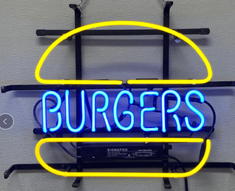 Queen Sense 20"x16" Hamburger Burgers Neon Sign Man Cave Pub Bar ...