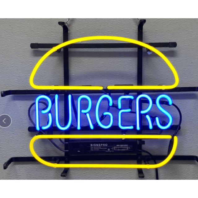 Queen Sense 20"x16" Hamburger Burgers Neon Sign Man Cave Pub Bar Artwork Handmade Wall Decor ...