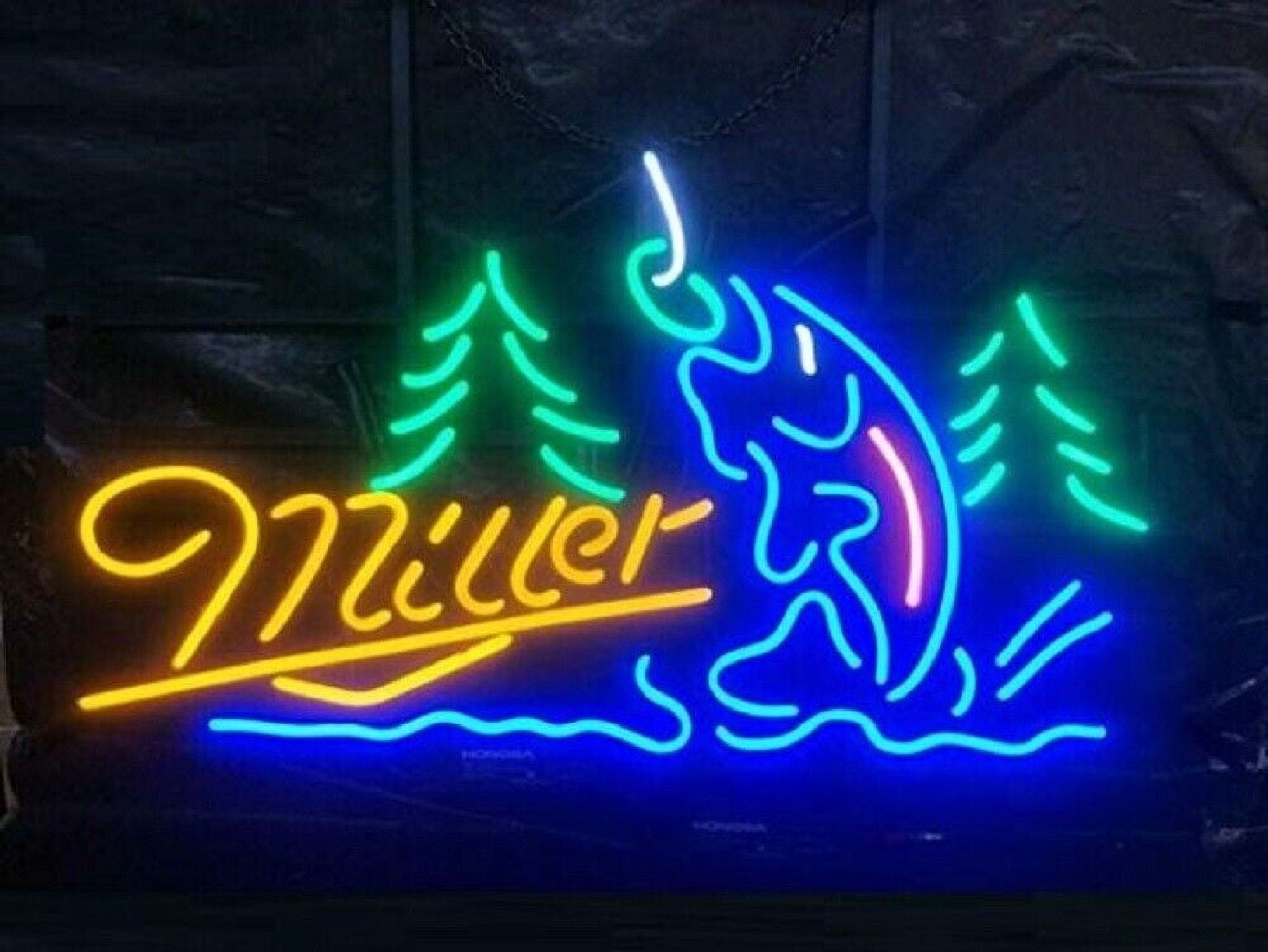 Queen Sense 20"x16" Millers Lite Hooked Fish Trees Fishing Neon Sign ...
