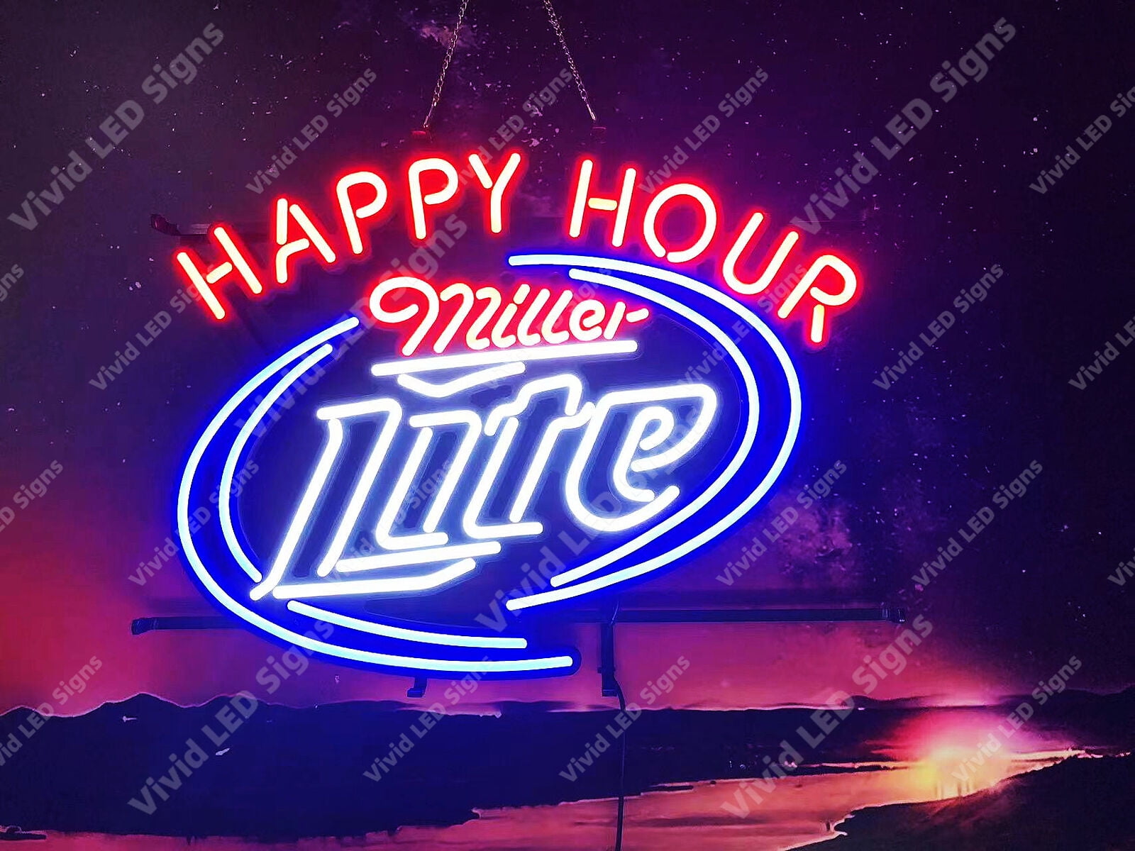 Queen Sense 24"x18" Millers Lite Happy Hour LED Sign Light Neon Signs ...