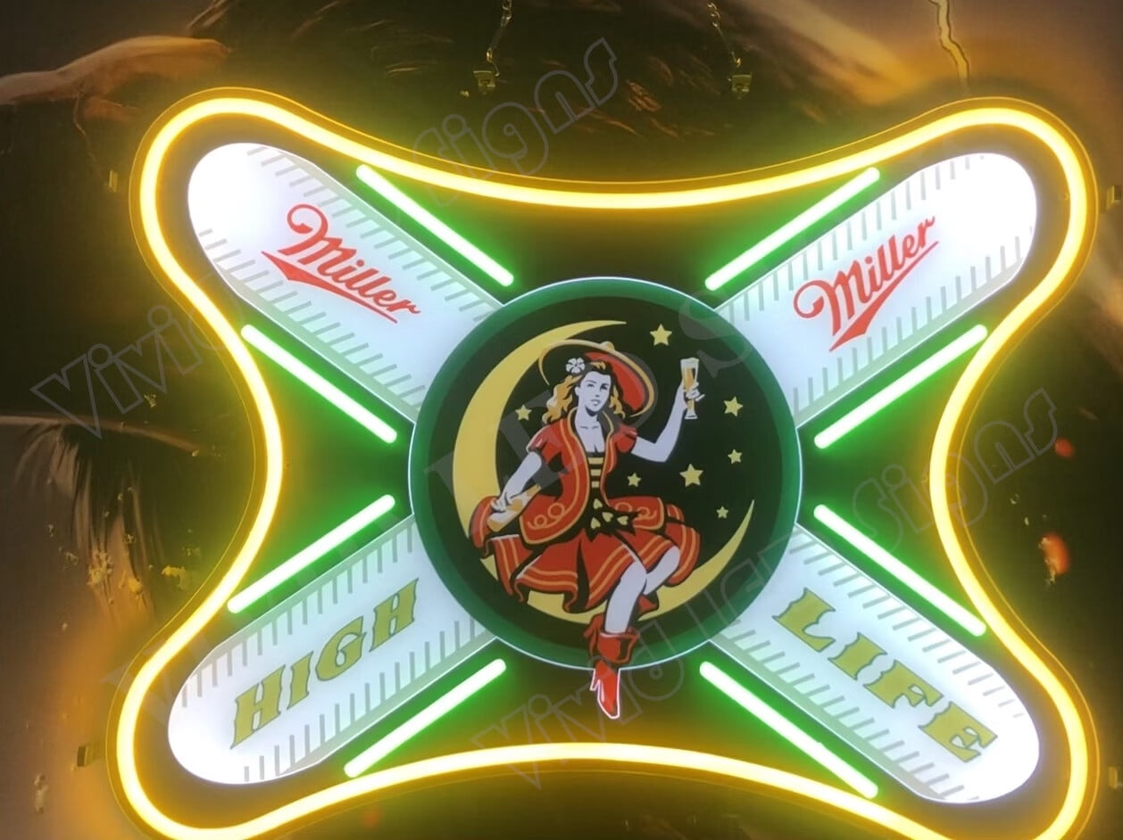 Queen Sense 24"x19" Millers High Life Girl LED Sign Light Neon Signs ...