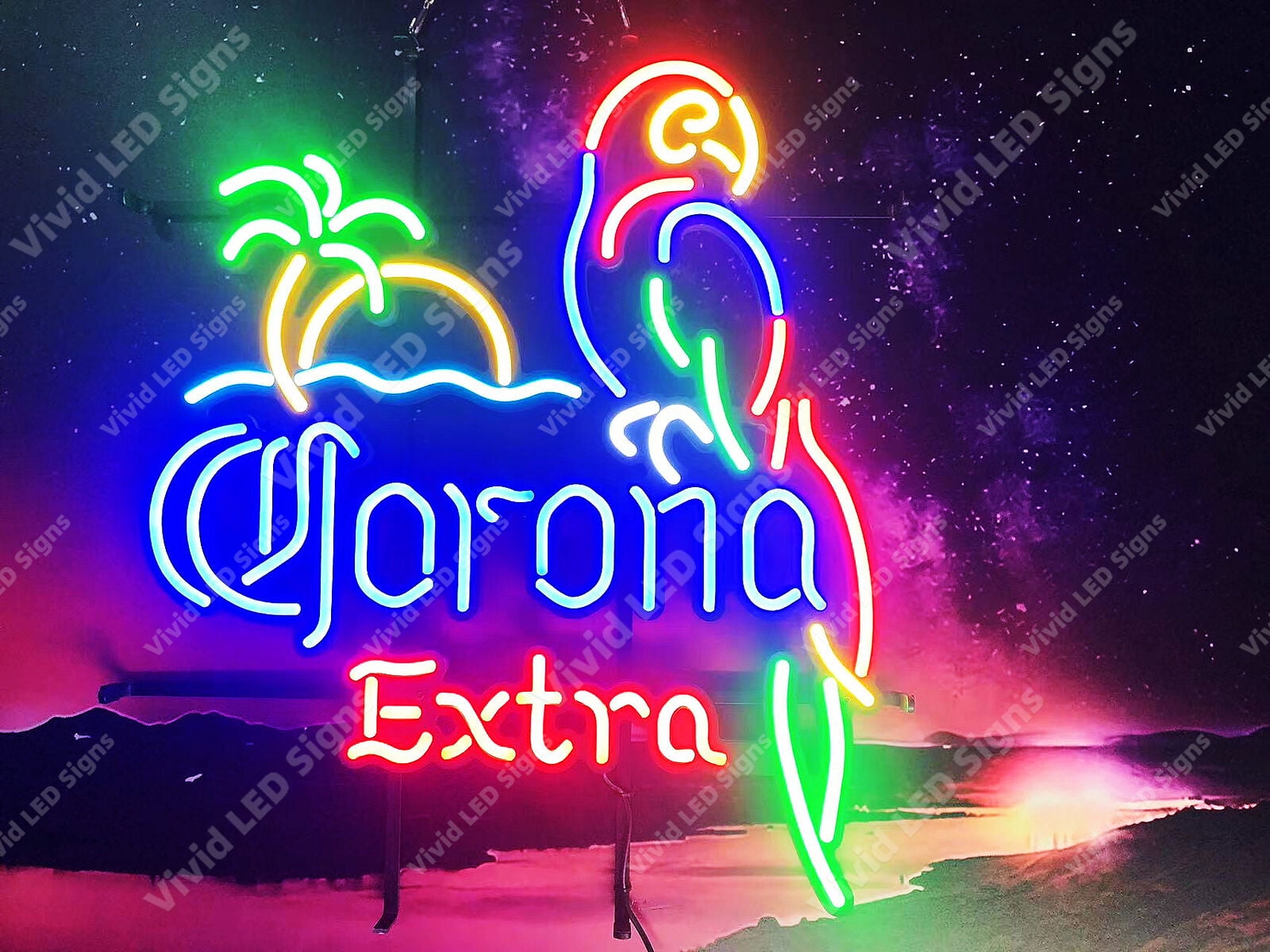Queen Sense 24"x20" Coronas Extra Parrot Palm Tree LED Sign Light Neon ...