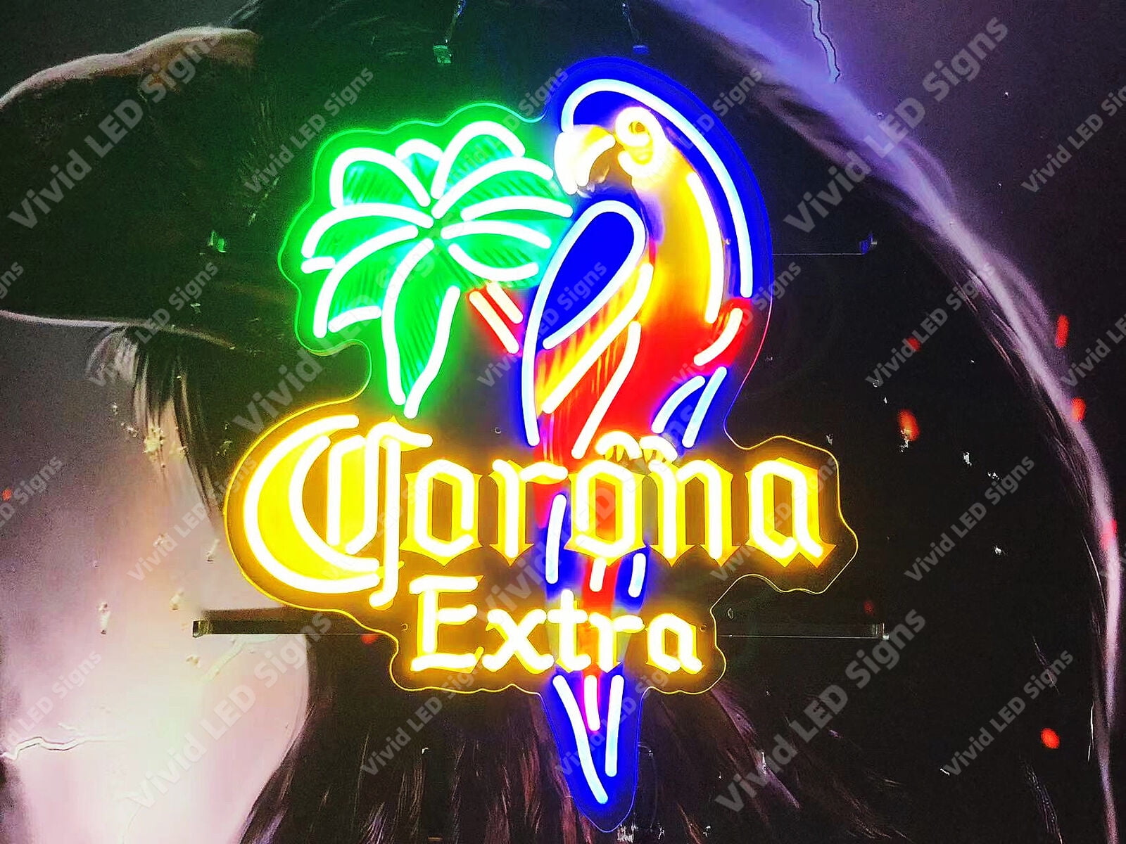 Queen Sense 24"x20" Coronas Extra Parrot Palm Tree LED Sign Light Neon ...