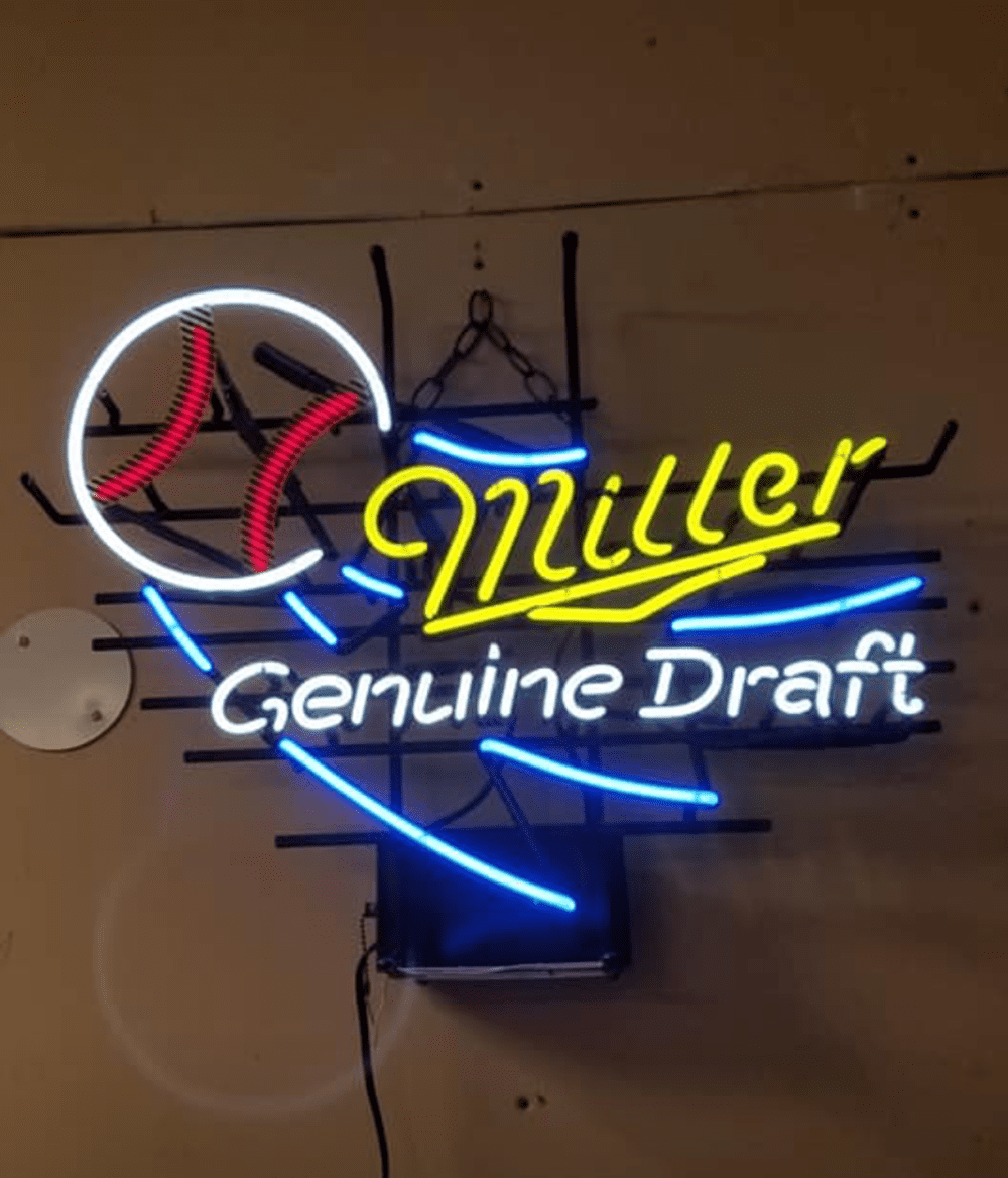 Queen Sense 24"x20" Millers Genuine Draft Baseball Beer Neon Sign Man ...