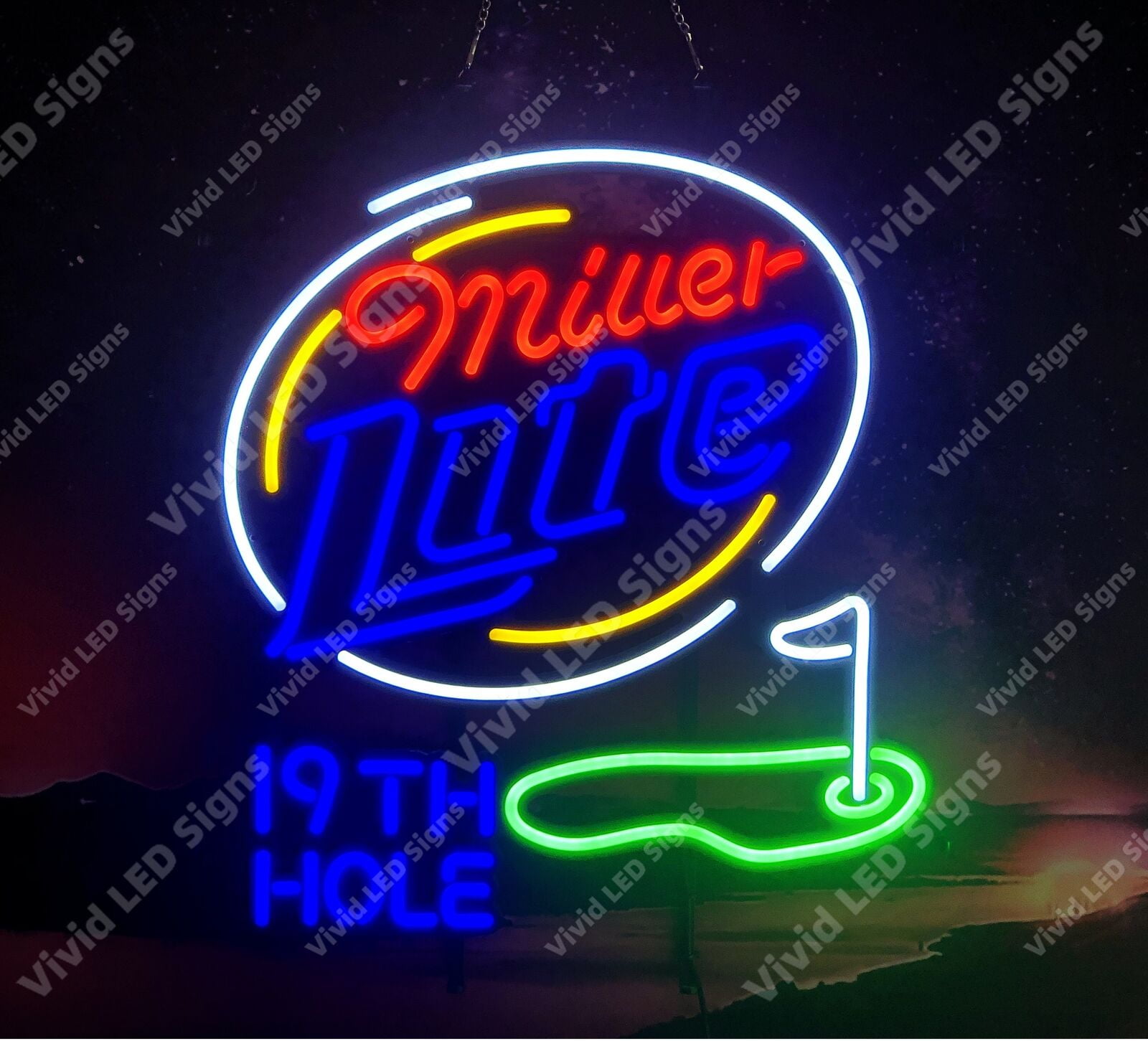 Queen Sense 24"x20" Millers Lite 19th Hole LED Sign Light Neon Signs ...